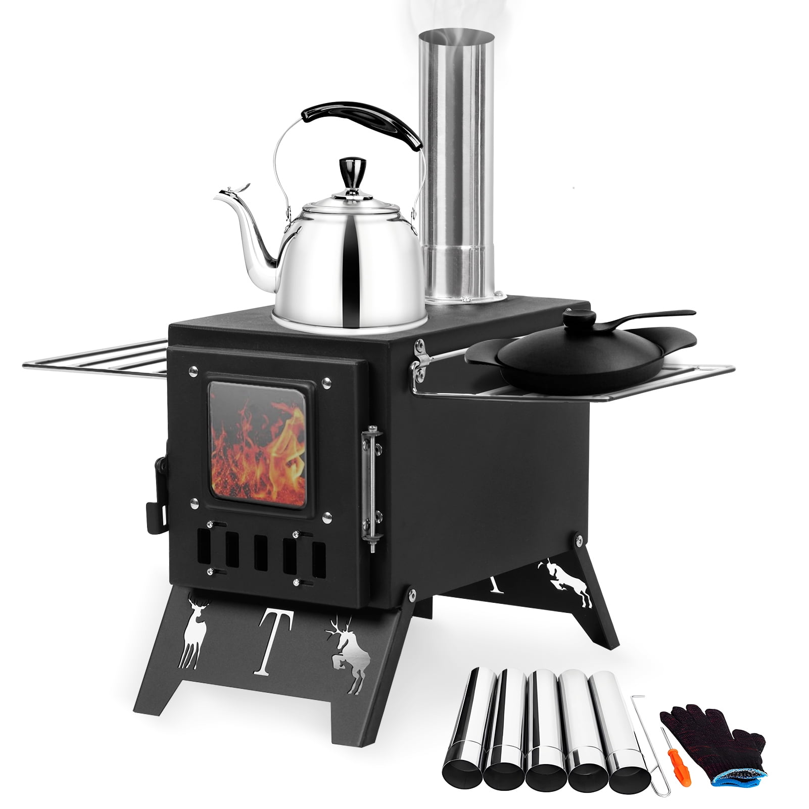 Aqyh Outdoor Wood Stove Portable Wood Burning Stove with Chimney Pipes ...