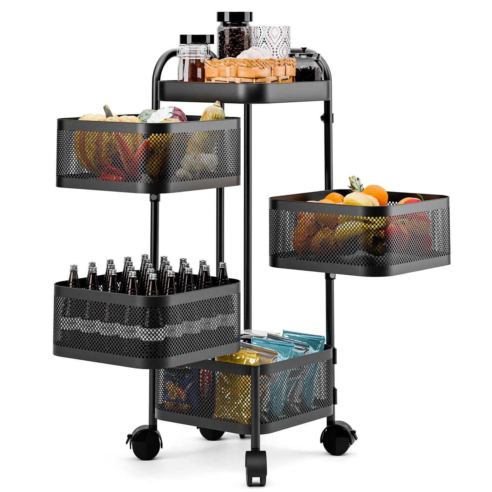 Aqyh Rolling Cart with Wheels, 4-Tier Fruit Vegetable Basket Kitchen ...