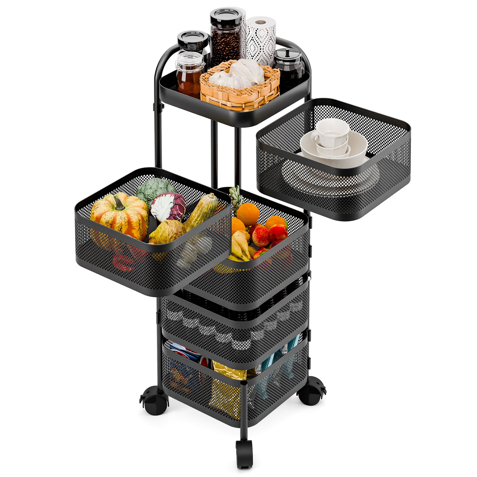 Aqyh Rolling Cart with Wheels, 5-Tier Fruit Vegetable Basket Kitchen ...