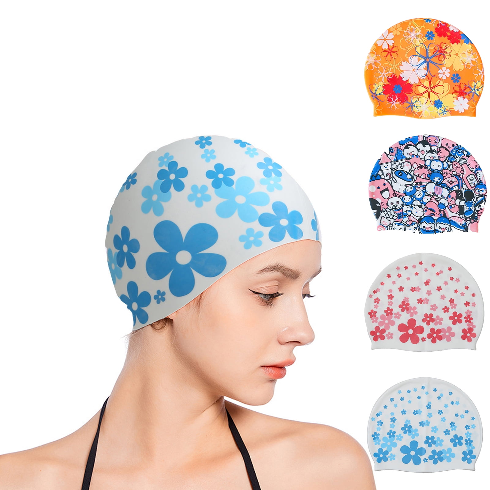Aqyh Swimming Hat - High Elasticity - Floral Print - Ear Protection ...