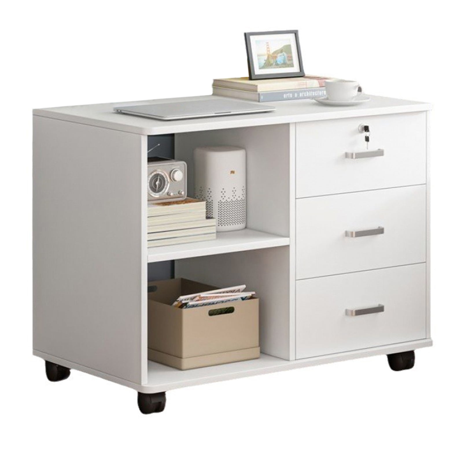 Aqzb 3-Drawer Wood File Cabinet, Mobile Lateral Filing Cabinet, Printer ...