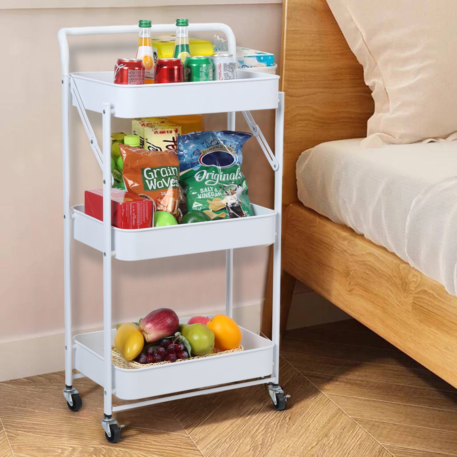 Aqzb 3 Tier Rolling Cart Foldable Mesh Cart with Wheels Utility Cart ...