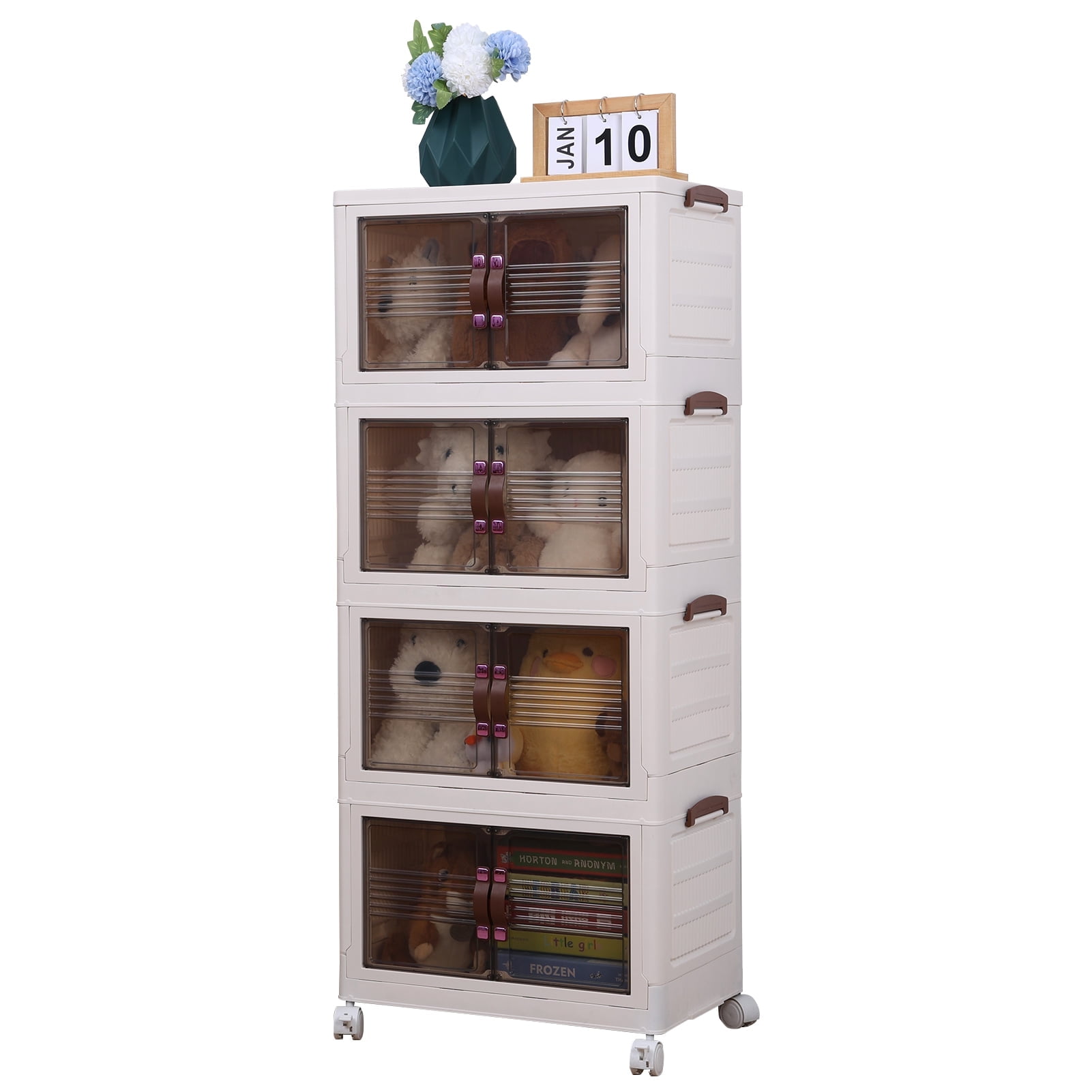Aqzb Storage Cabinet, 4 Tier Stackable Plastic Storage Bins with Lids ...