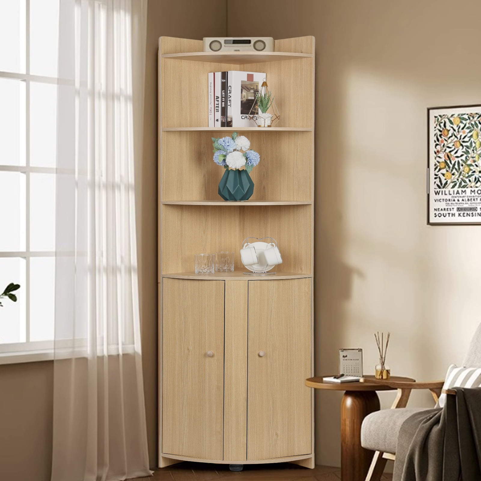 Aqzb 71" Tall Corner Storage Cabinet, Modern Corner Cabinet Shelves ...