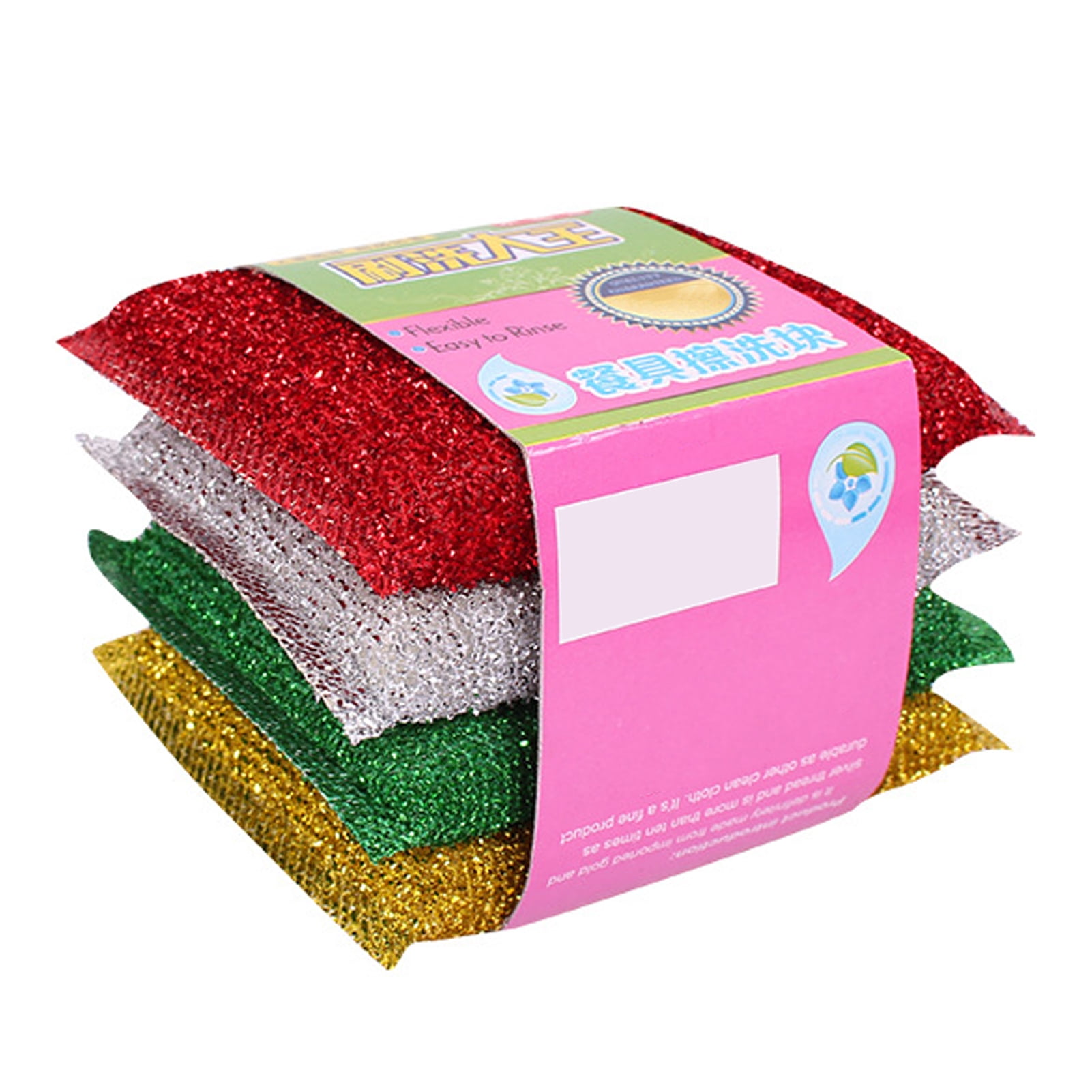 Cleaning Sponges 4-Pack Heavy Duty Kitchen - Steel Scrub, Reusable ...