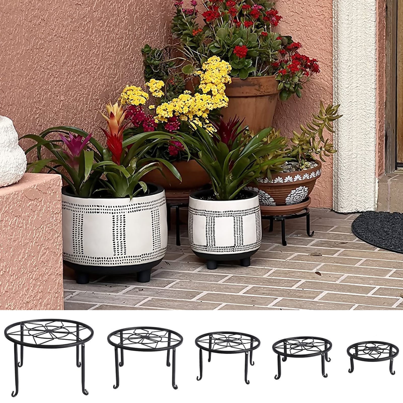 Aqzb Metal Plant Stand - 5 Pcs, Round, Anti-Rust, Heavy Duty Flower Pot ...