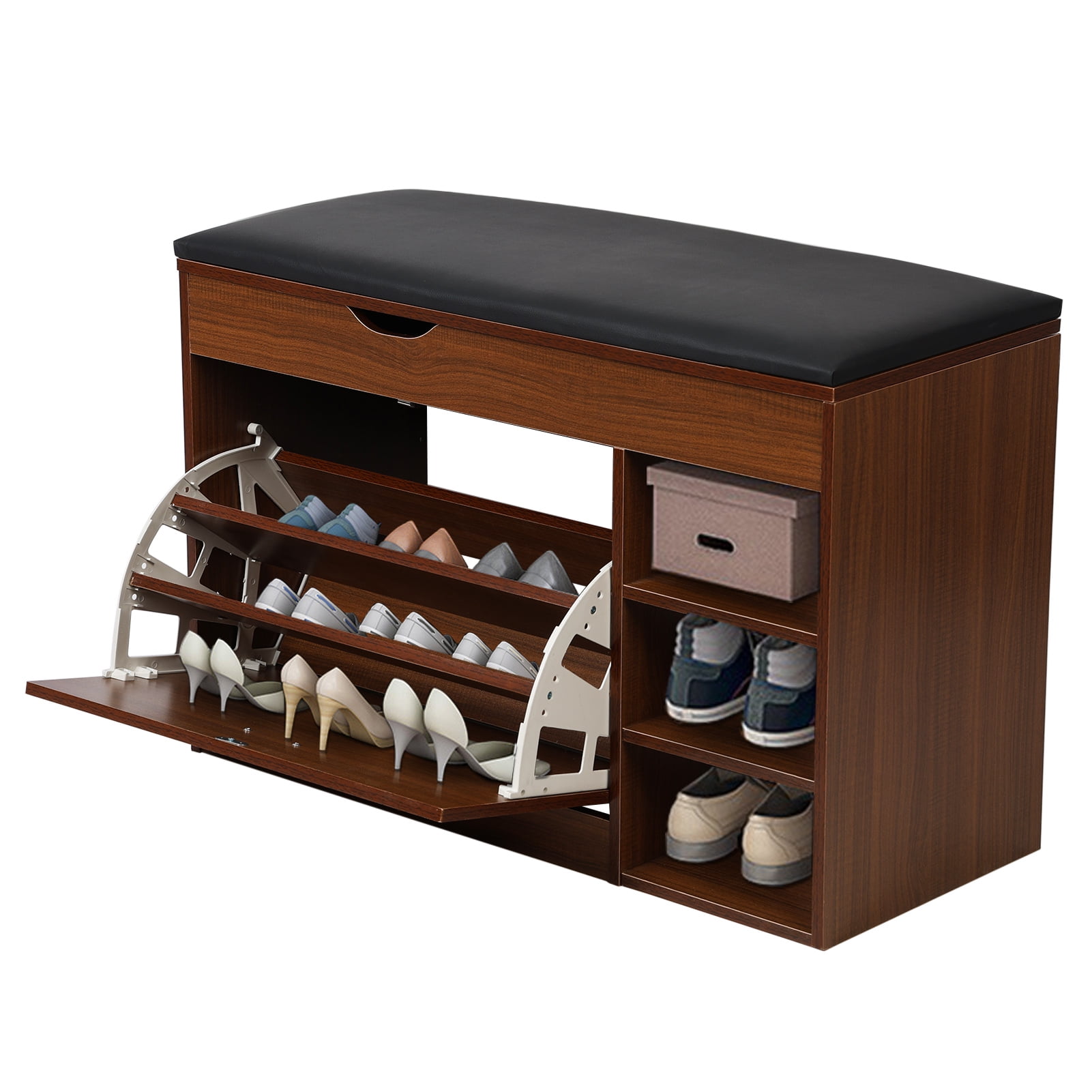 Aqzb Storage Bench, Flip-Top Entryway Bench with 2 Storage Boxes ...