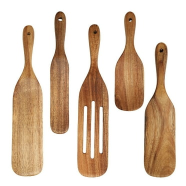 AOKIWO 6-Piece Teak Wooden Utensils for Cooking - Soft Grip Wood Spoons ...