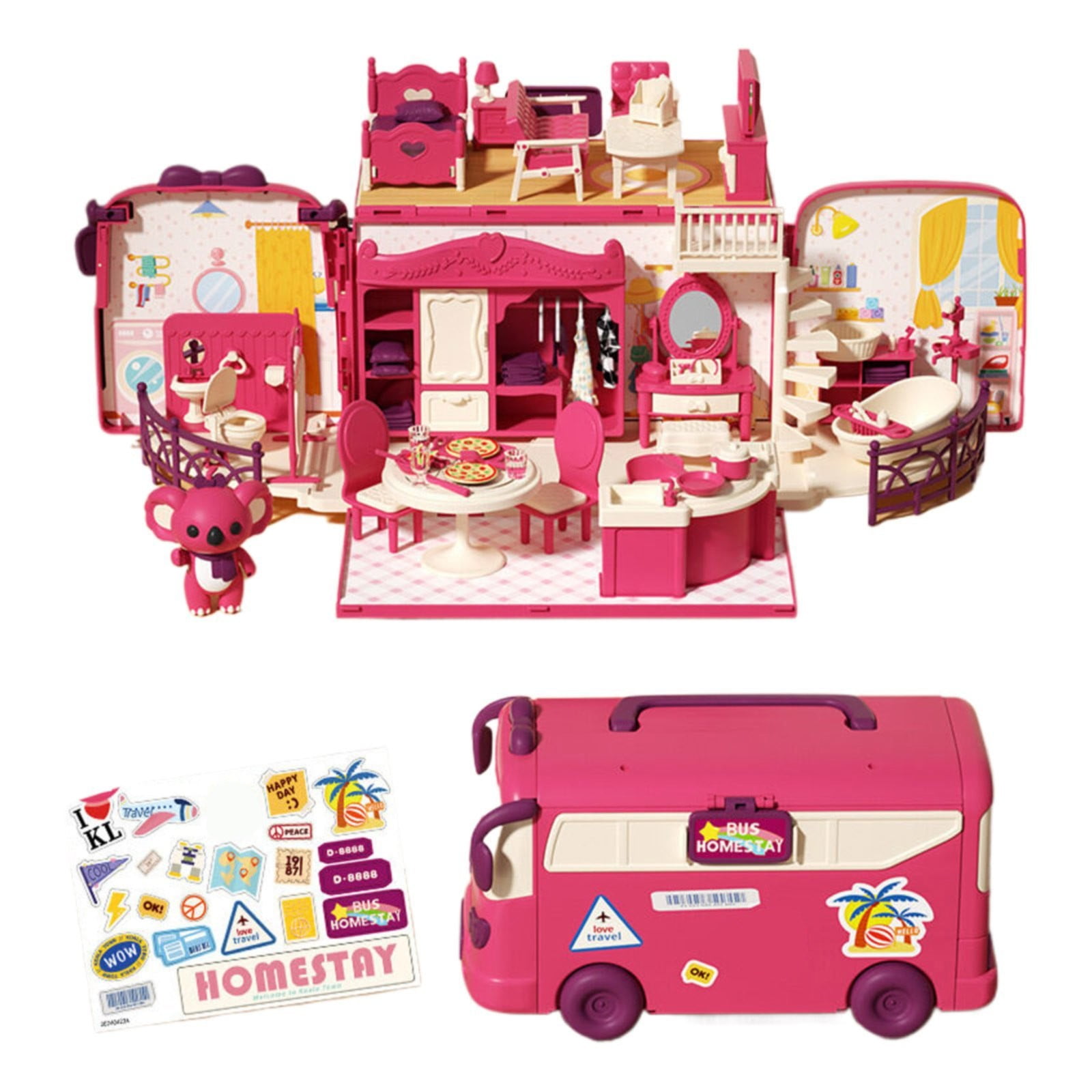 ArWgKavx Dollhouse Playset, DIY Pretend Portable Caravan Camper Bus Toy ...