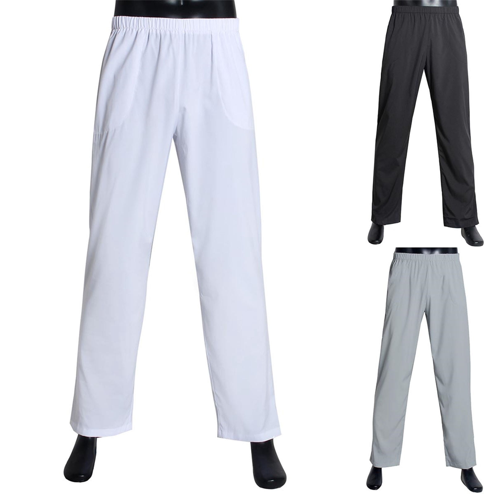 Arab Men's Solid Color Elastic Waist Pants Muslim Straight with Side ...