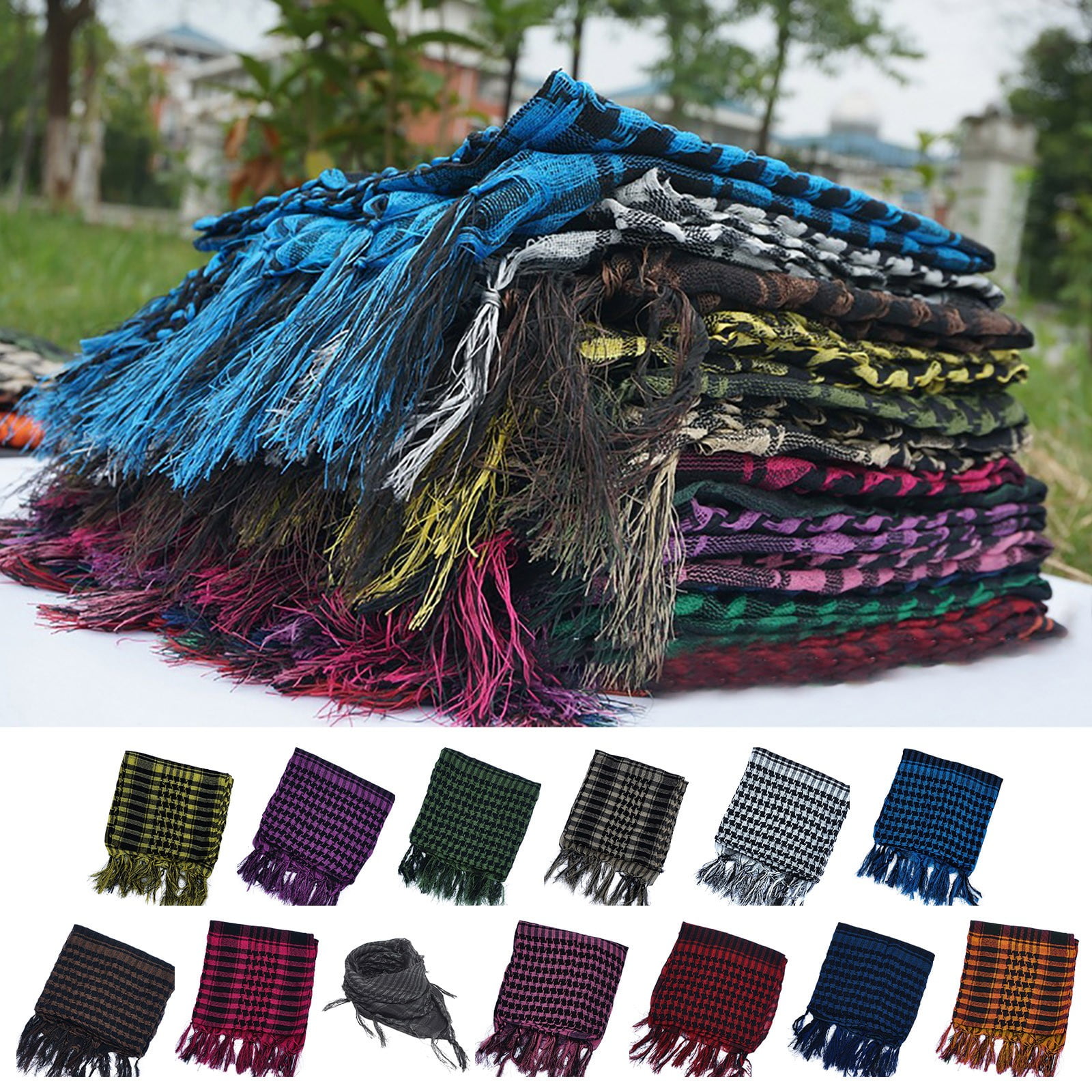 Arab Plaid Fringe Lightweight Cotton Scarf Head Neck Wrap With Tassel ...