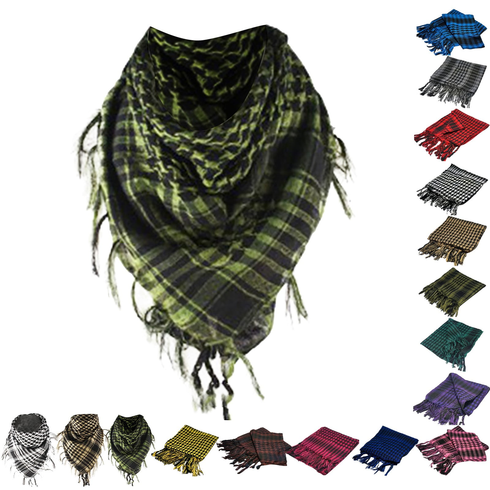 Arab Plaid Fringe Scarf Lightweight Cotton Head Neck Wrap with Tassel ...