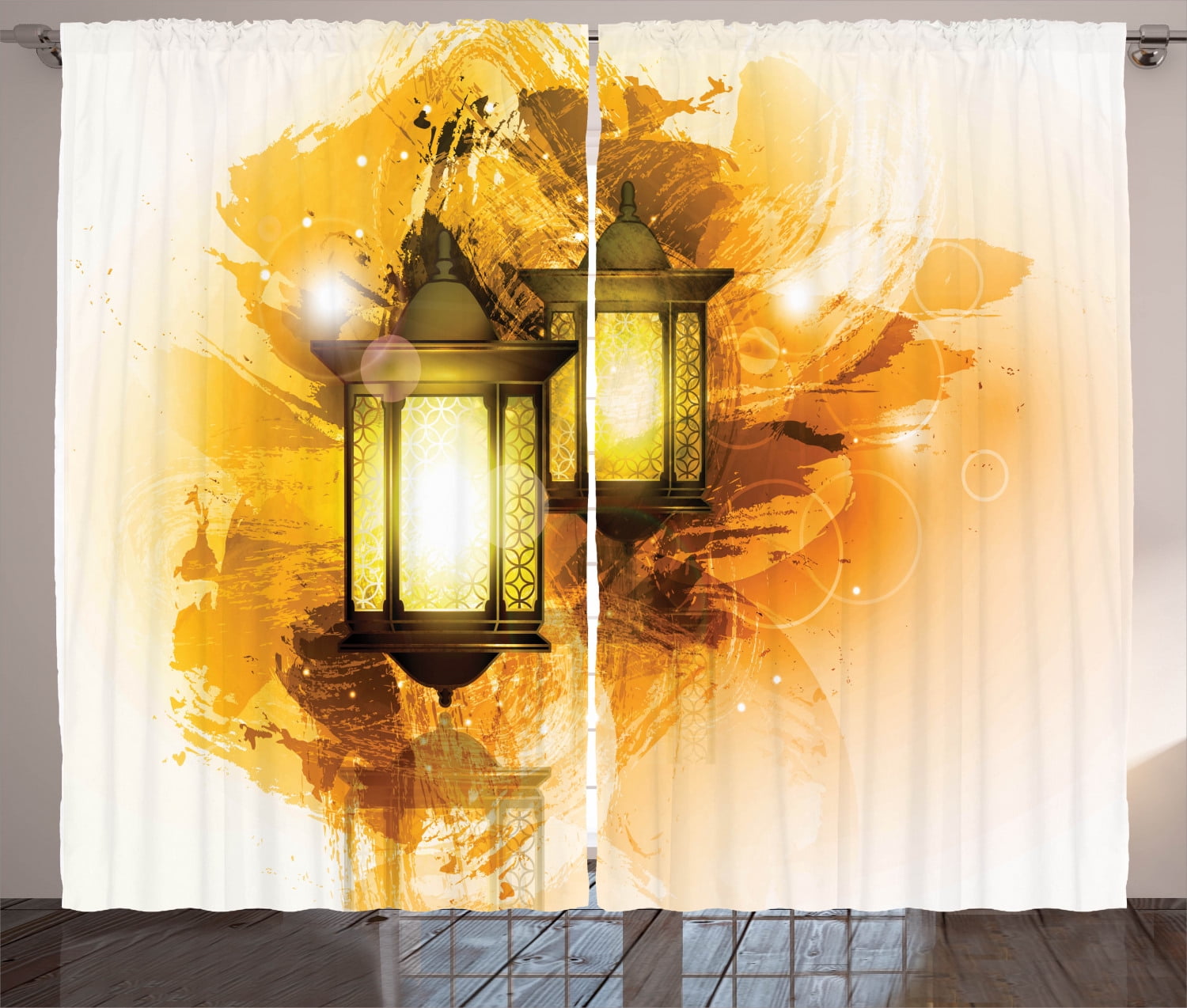 Arabesque Curtains 2 Panels Set, Urban Ramadan Kareem Lanterns Antique ...