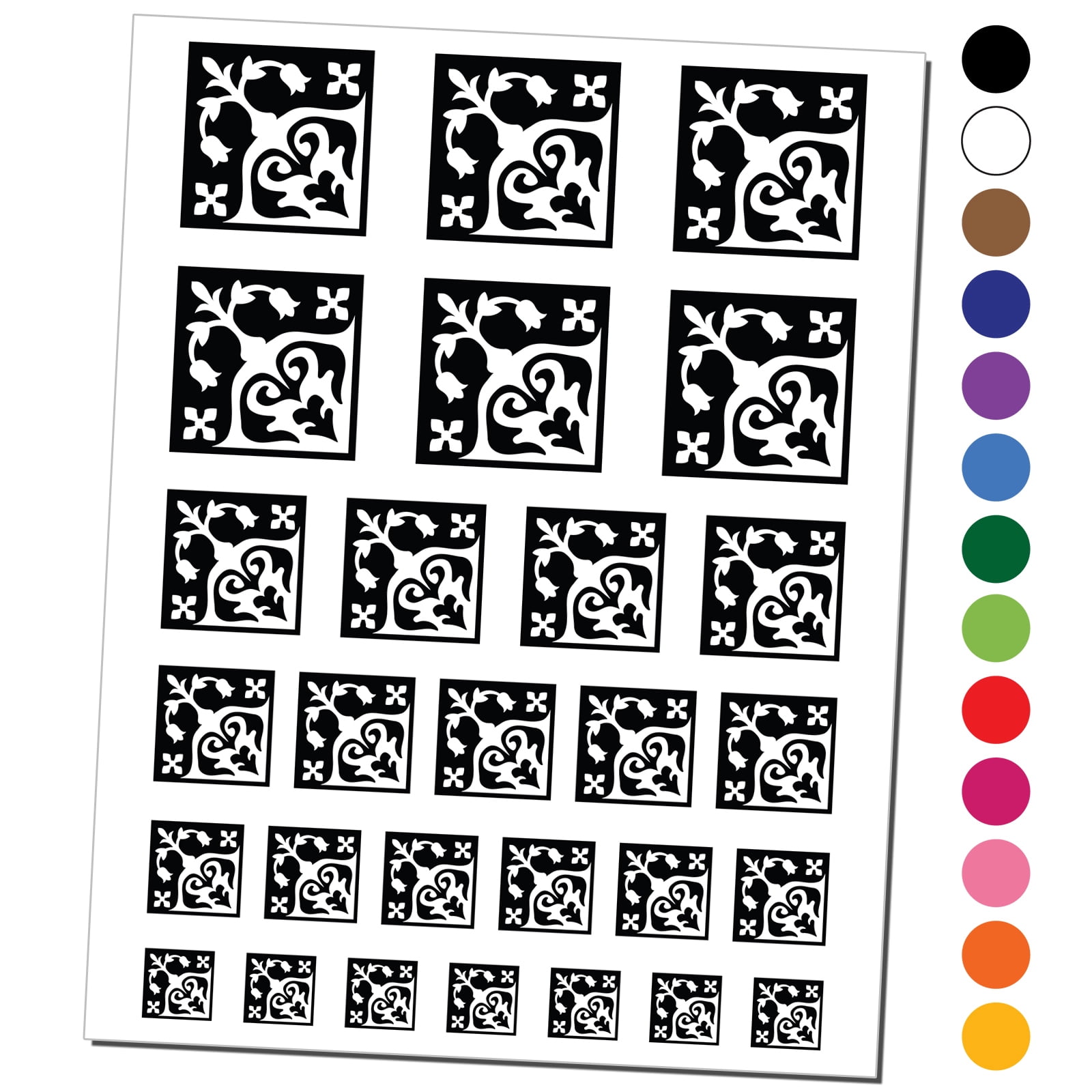 Arabesque Floral Corner Pattern Tile Water Resistant Temporary Tattoo ...