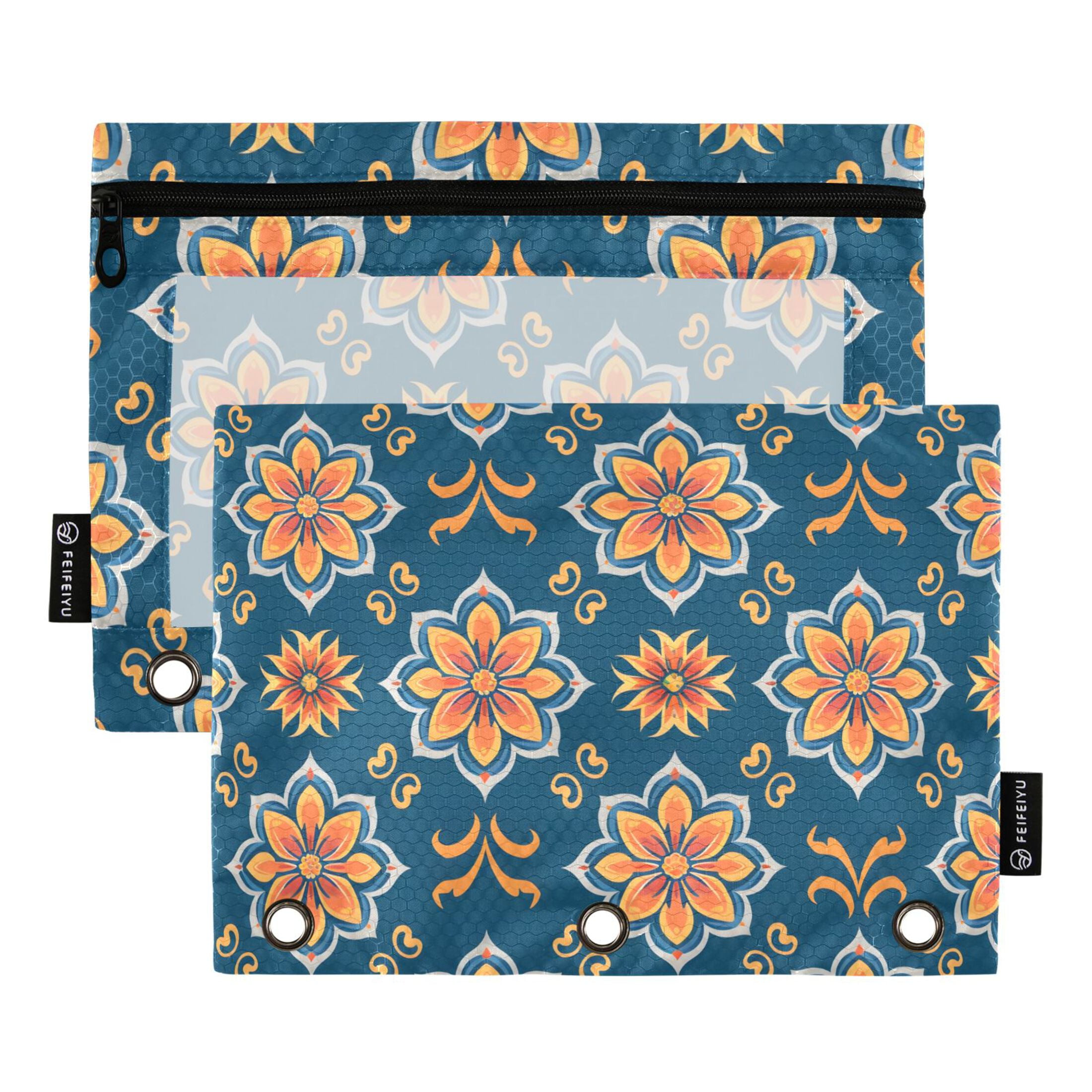 Arabesque Floral Flowers 2 Pack Pencil Pouch for 3 Ring Binder Smooth ...