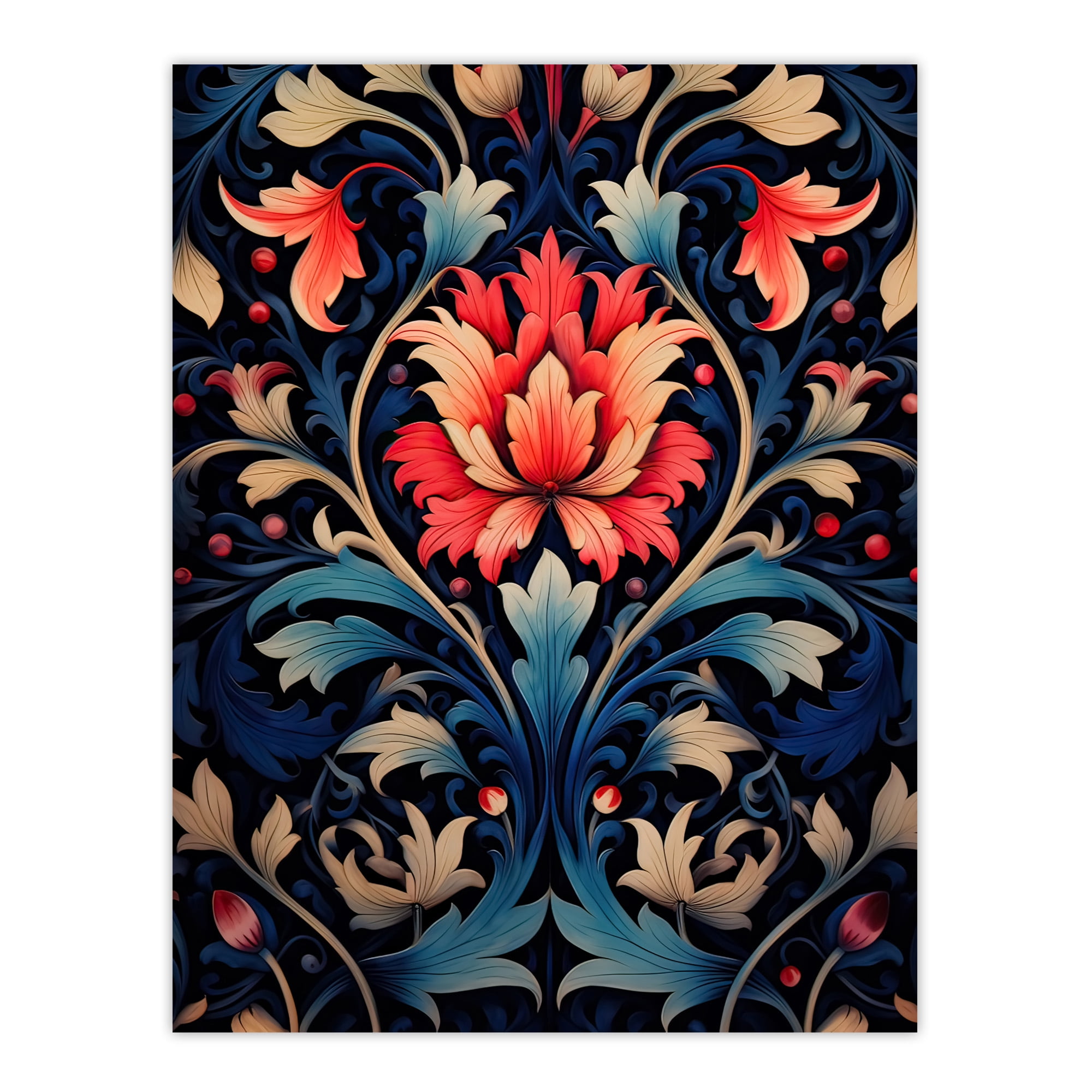 Arabesque Flower Design in Pink and Blue Ornate Symmetrical Floral ...