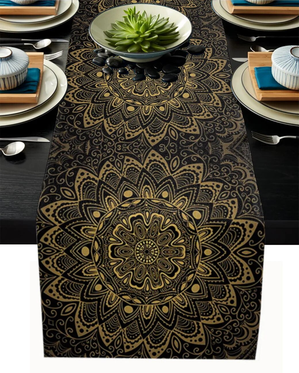 Arabesque Lace Circular Brown Art Table Runner Home Wedding Table Flag ...
