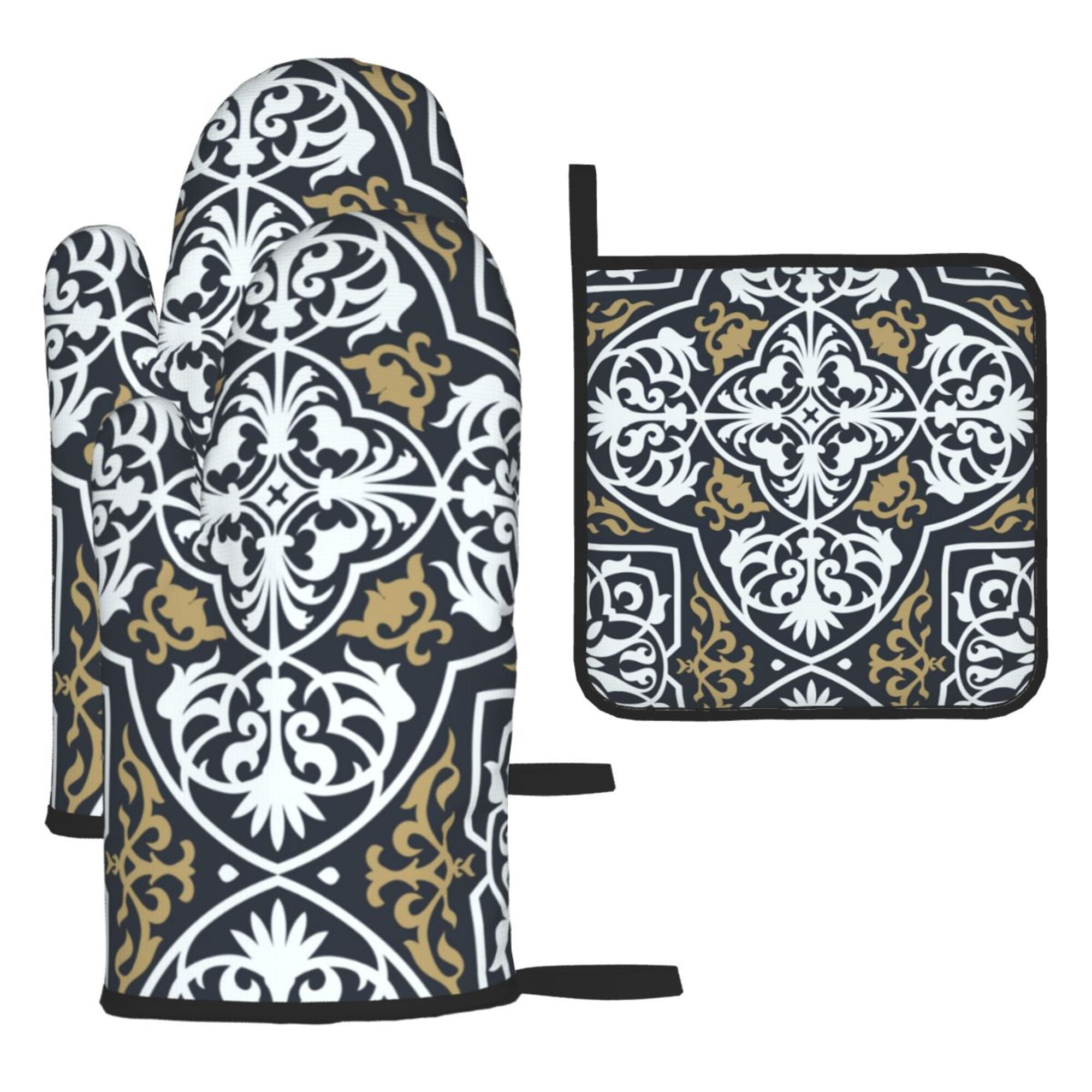 Arabesque Pattern Oven Gloves, Pot Clamp Set, Non slip and Heat ...
