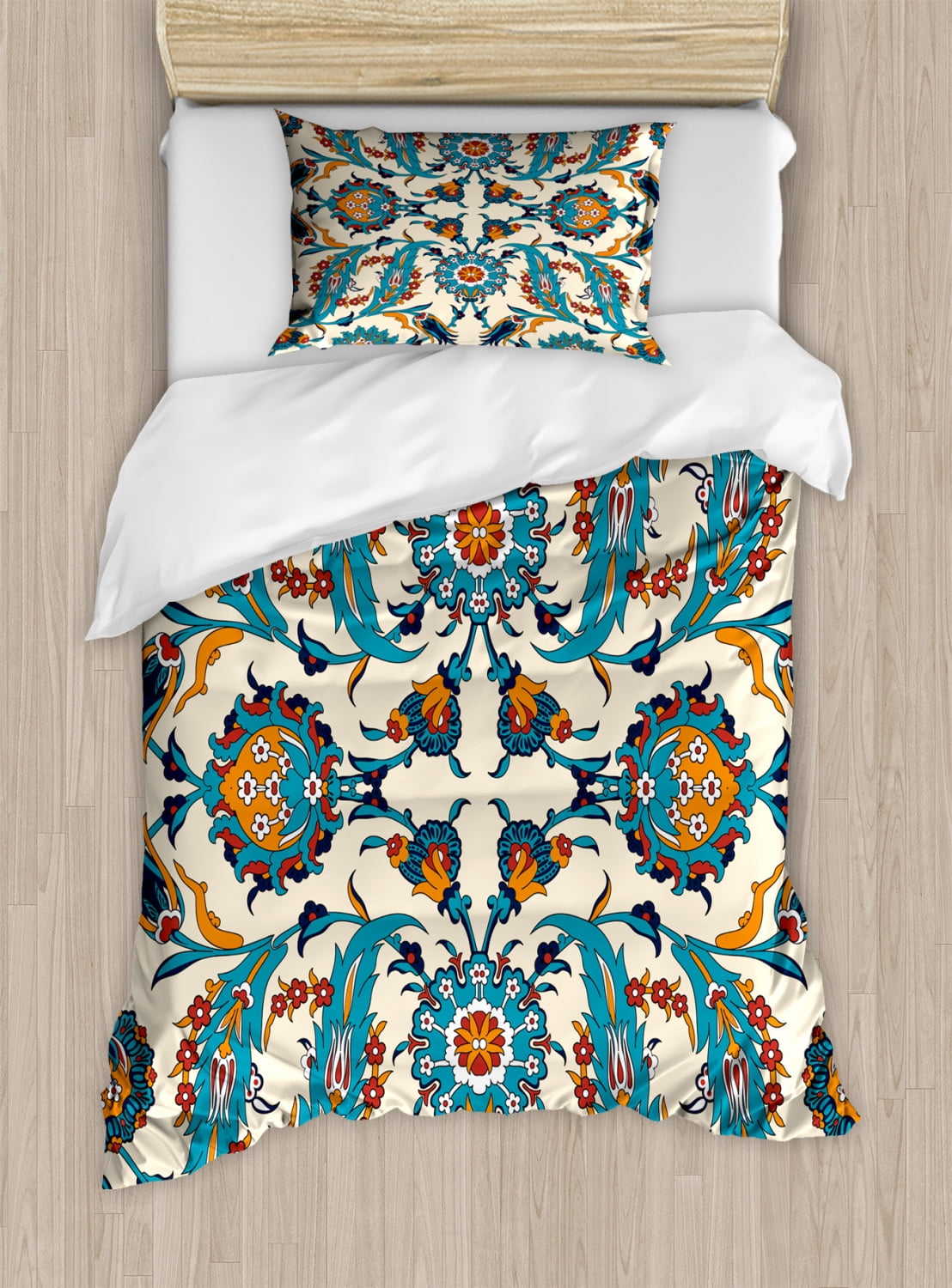 Arabesque Twin Size Duvet Cover Set, Traditional Middle East Floral ...