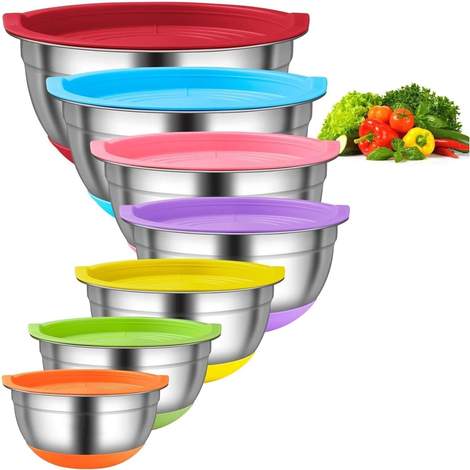 Arabest Mixing Bowls with Airtight Lids Stackable Stainless Steel ...