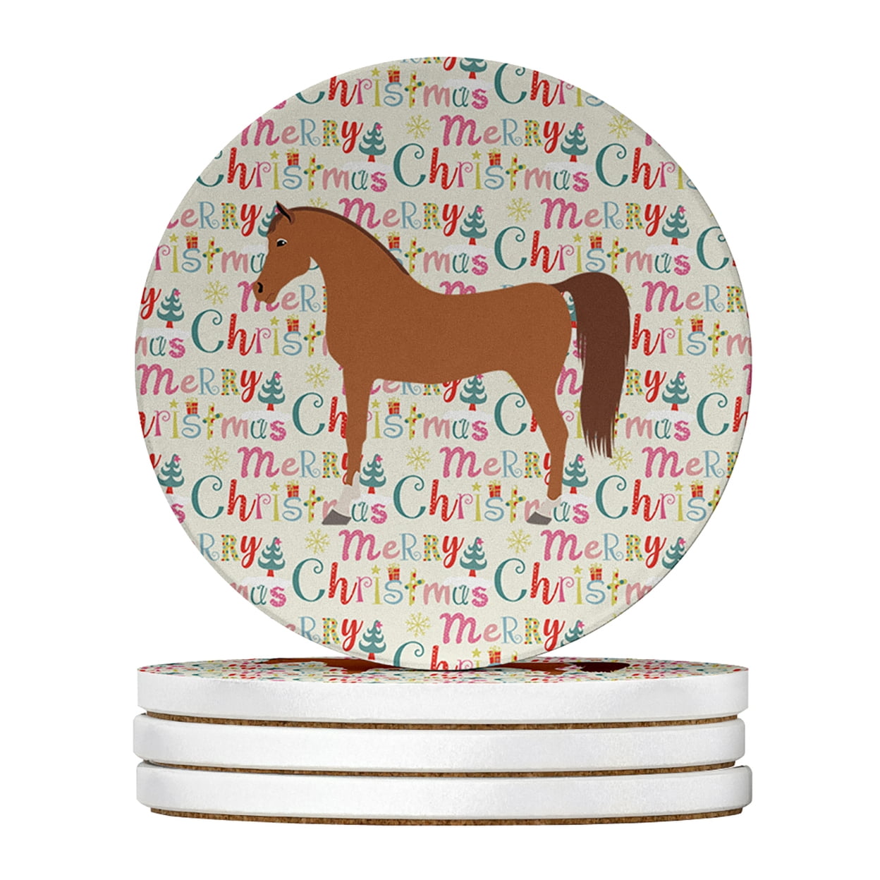 Arabian Horse Christmas Large Sandstone Coasters Pack of 4 4 in x 4 in ...