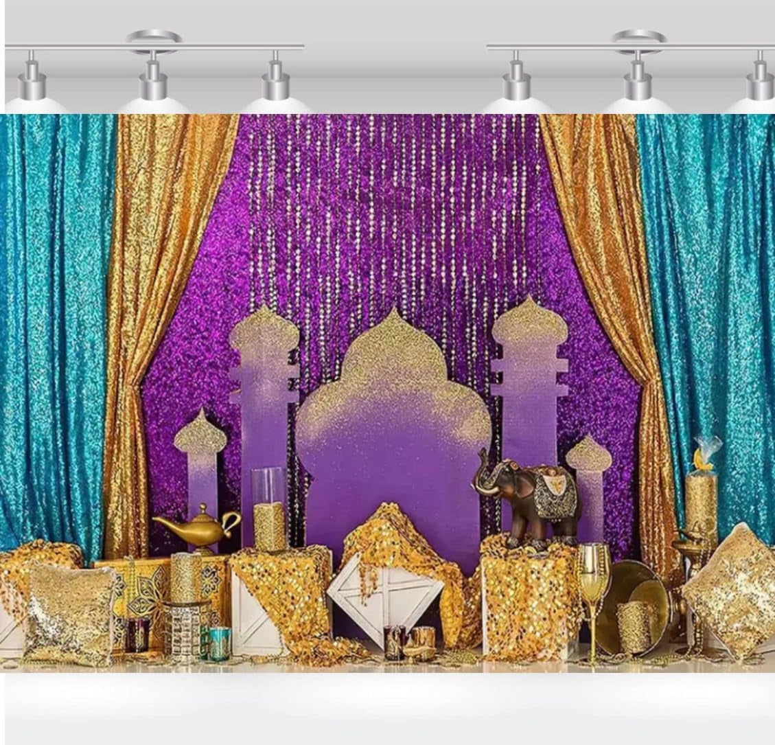 Arabian Nights Moroccan Palace Backdrop Purple Gold Glitter Birthday ...