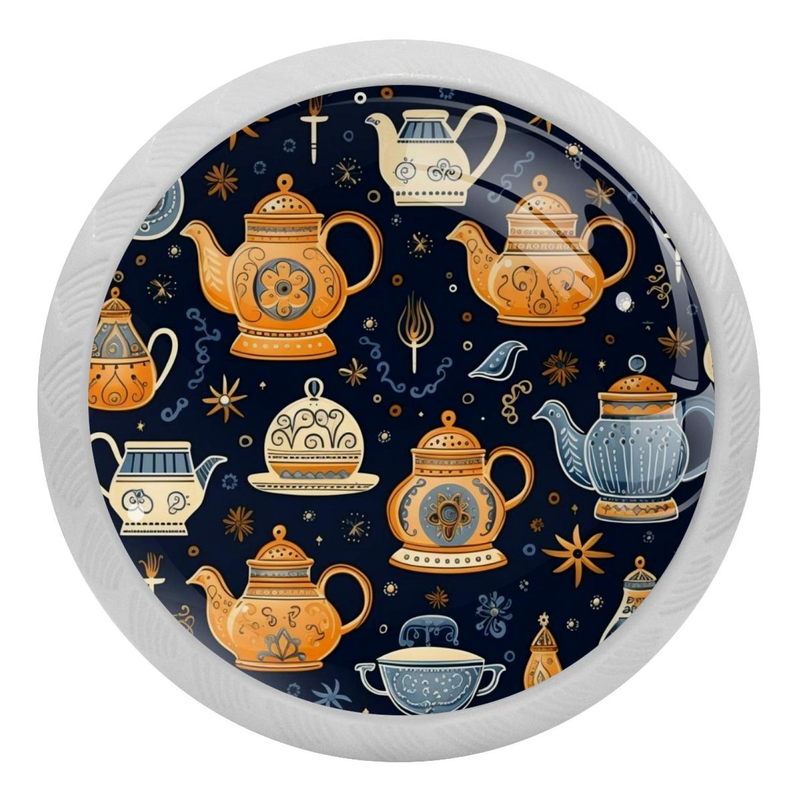 Arabian Tea Kettle Pattern 4PCS Cabinet Knobs Pulls Fluorescent Drawer ...