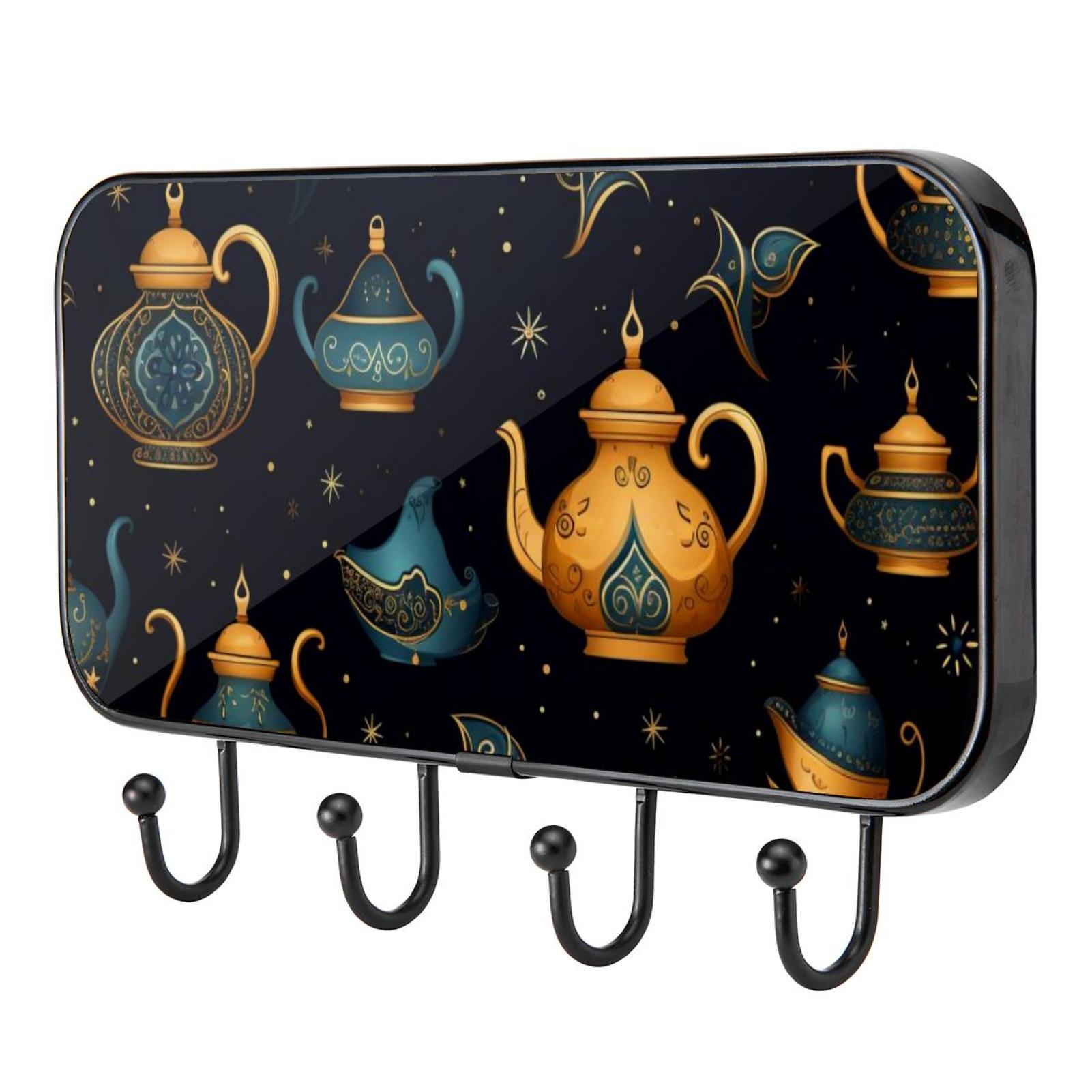 Arabian Tea Kettle Self Adhesive Towel Coat Wood Iron Hooks for Home ...