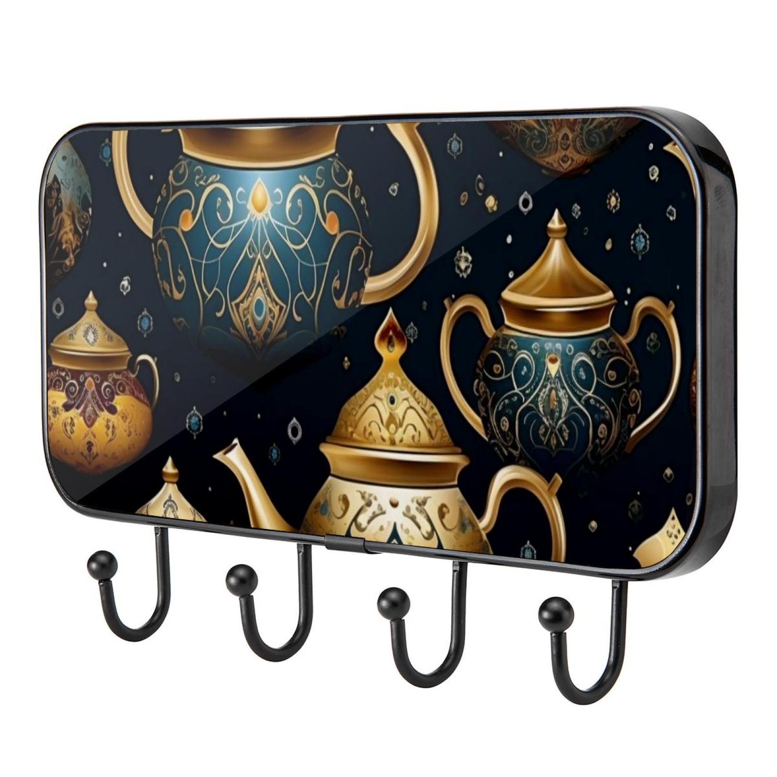 Arabian Tea Kettle Self Adhesive Towel Coat Wood Iron Hooks for Home ...