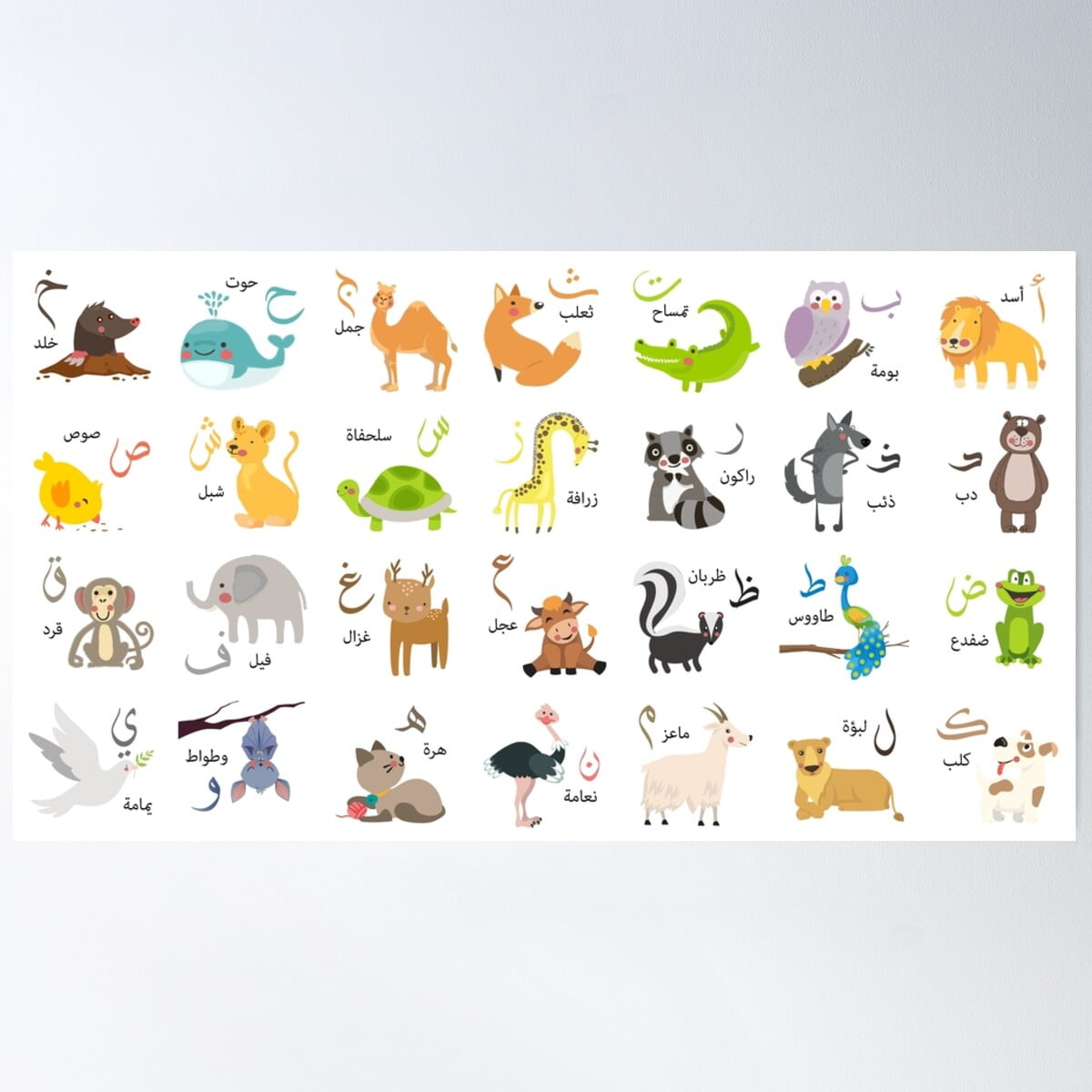 Arabic Alphabet Animals حيوانات الحروف العربية Poster Wall Art, Modern ...