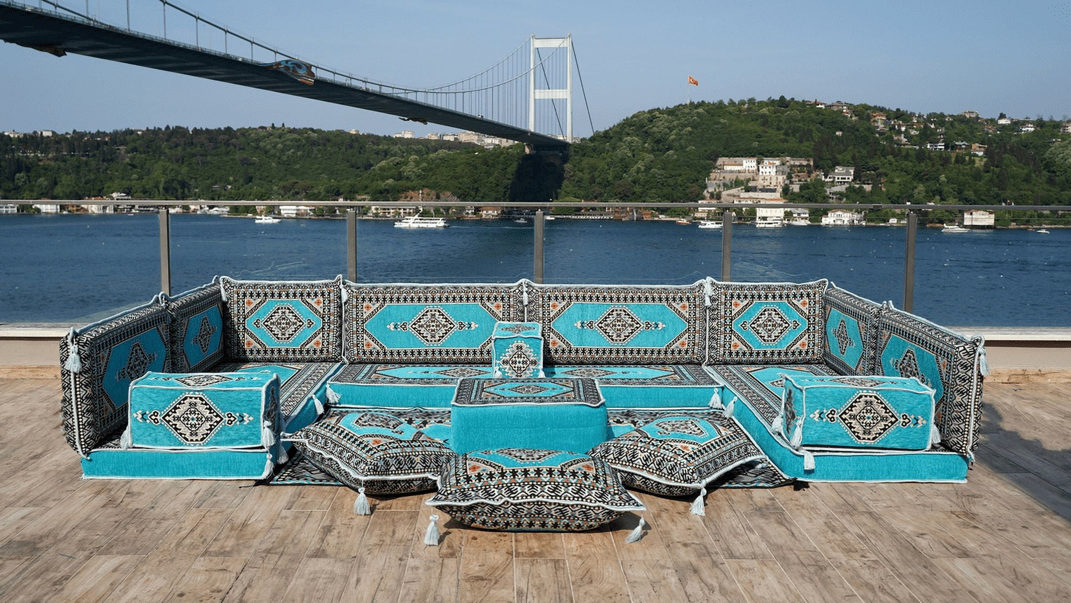 Arabic Floor Pillows, U Shaped Turquoise Sleeper Sofa, Diwan Sofa ...