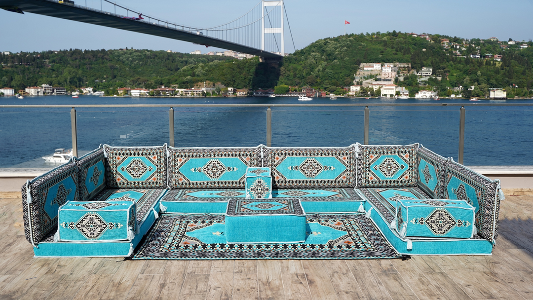 Arabic Floor Pillows, U Shaped Turquoise Sleeper Sofa, Diwan Sofa ...