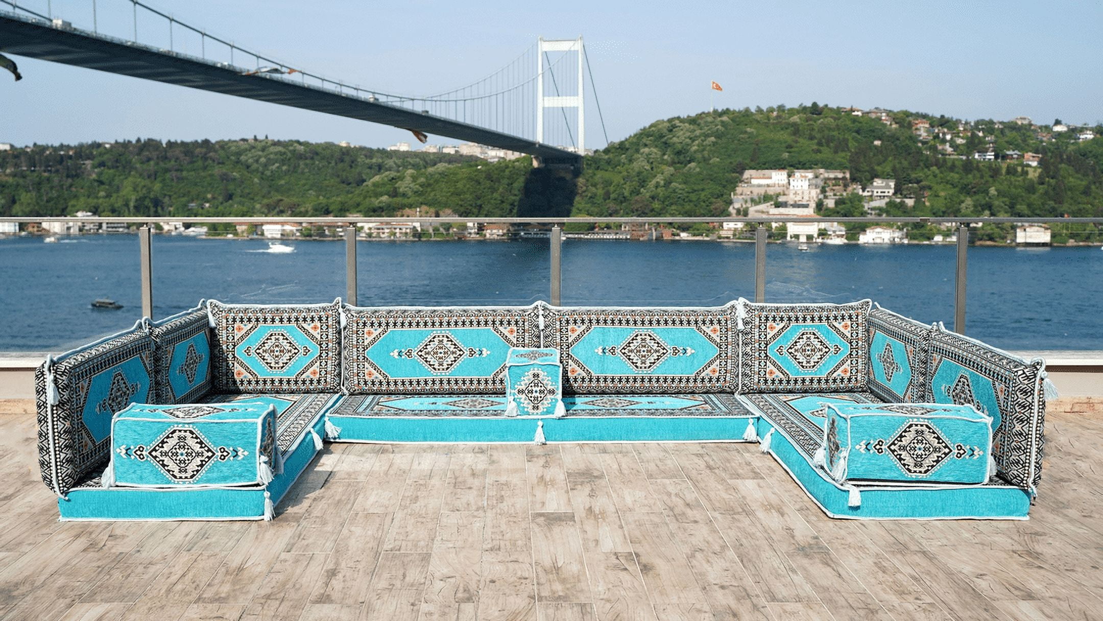 Arabic Floor Pillows, U Shaped Turquoise Sleeper Sofa, Diwan Sofa ...
