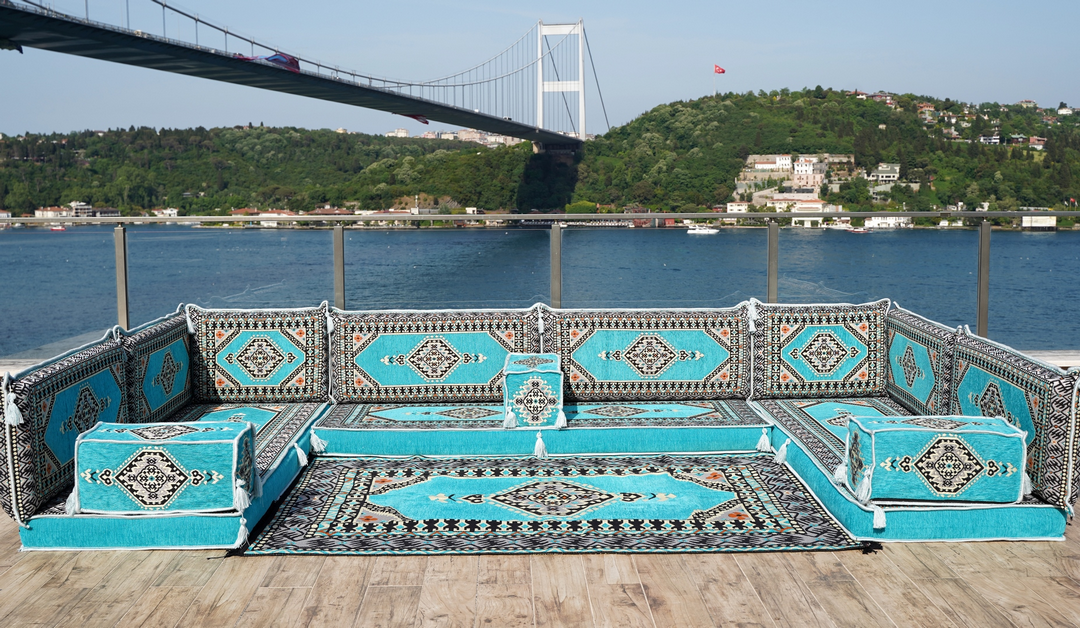 Arabic Floor Pillows, U Shaped Turquoise Sleeper Sofa, Diwan Sofa ...