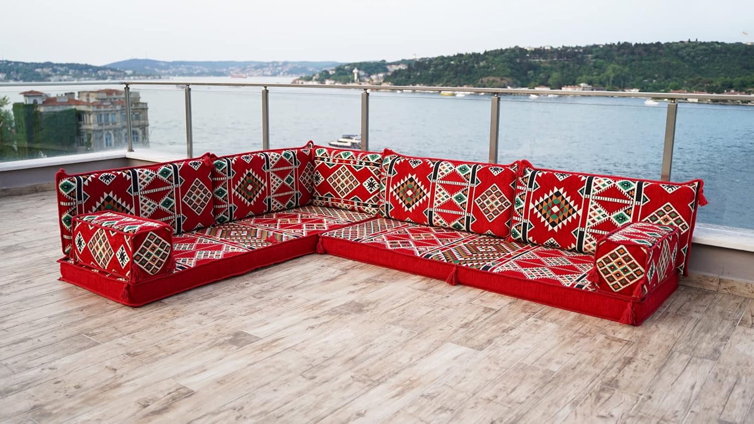 Arabic Floor Seating, L Shaped Red Sofa Bed, Turkish Sofa, Floor ...