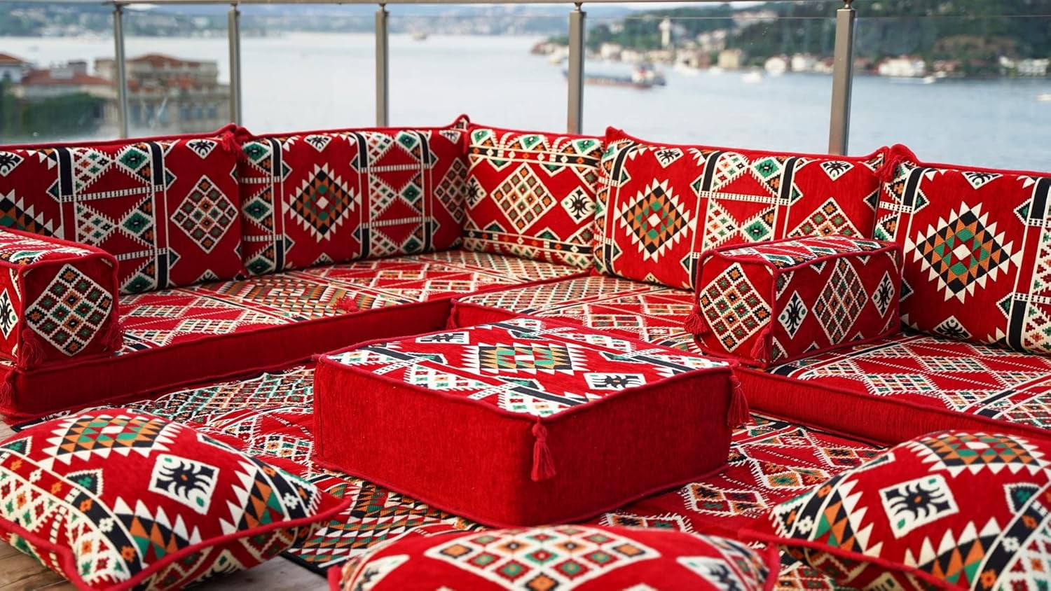Arabic Floor Seating, L Shaped Red Sofa Bed, Turkish Sofa, Floor ...