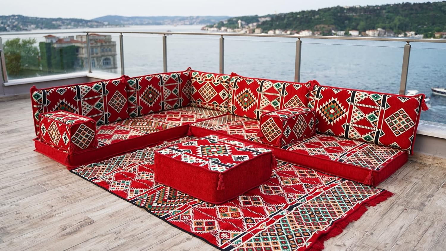 Arabic Floor Seating, L Shaped Red Sofa Bed, Turkish Sofa, Floor ...