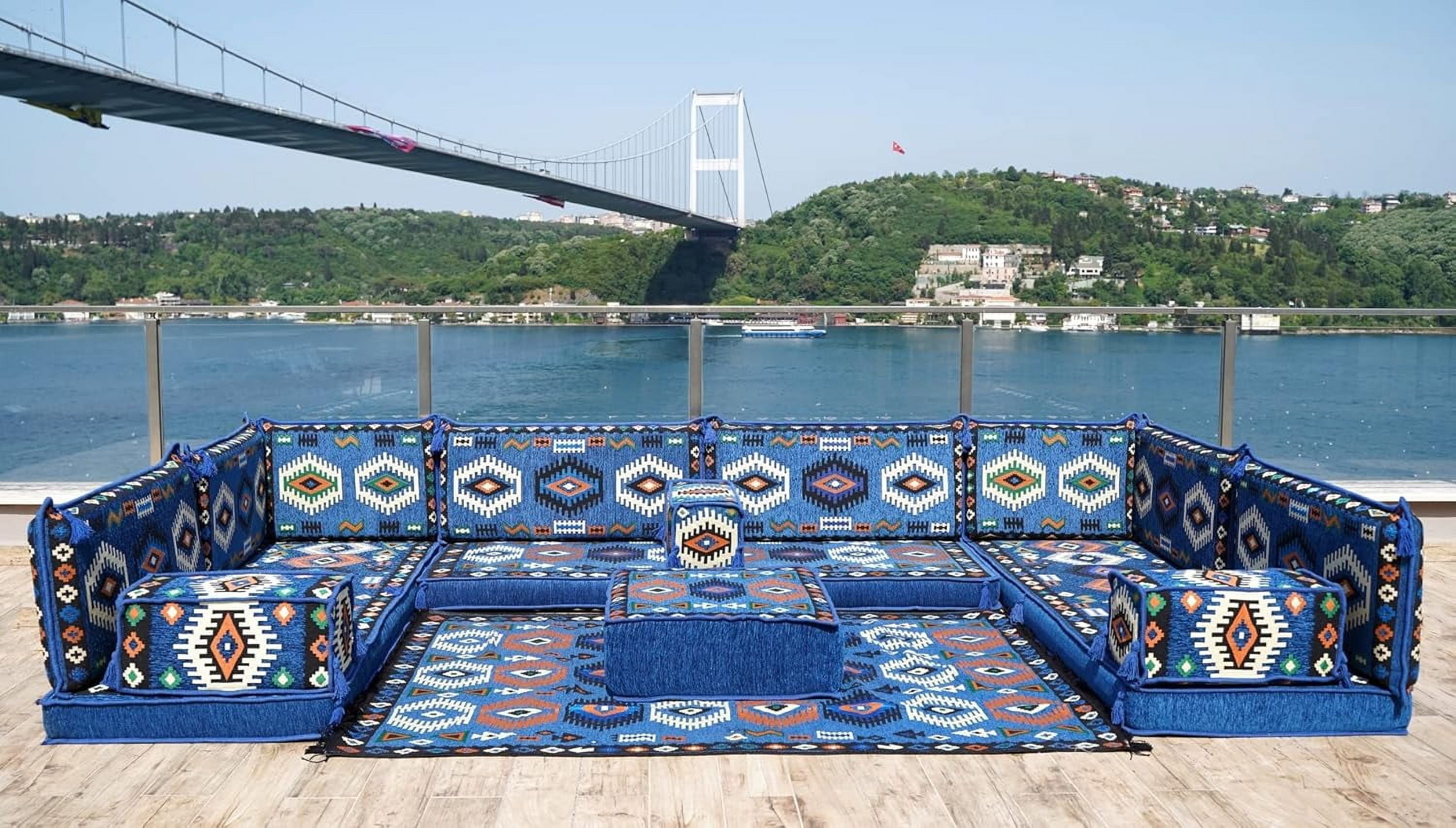 Arabic Floor Seating, Sofa Bed, U Shaped Blue Diwan Sofa, Turkish Sofa ...