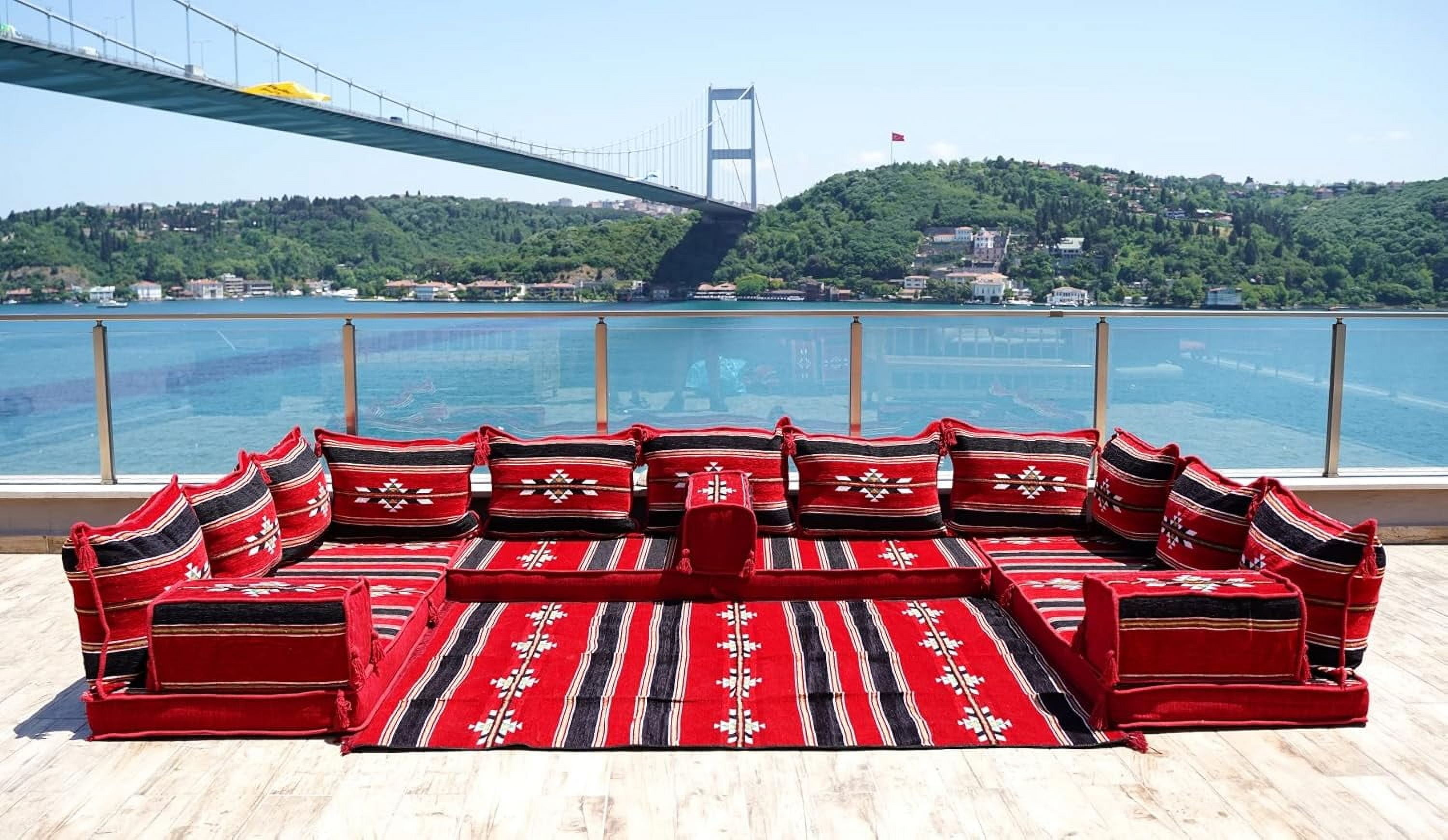 Arabic Floor Seating, U Shaped Diwan Sofa, Red Turkish Sofa, Floor ...