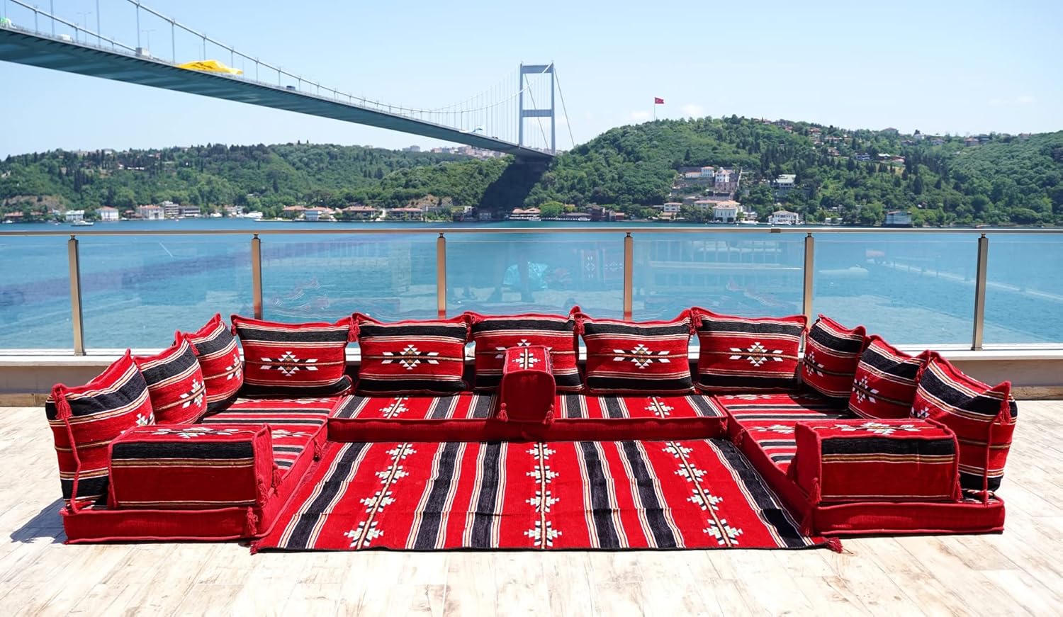 Arabic Floor Seating, U Shaped Diwan Sofa, Red Turkish Sofa, Floor ...
