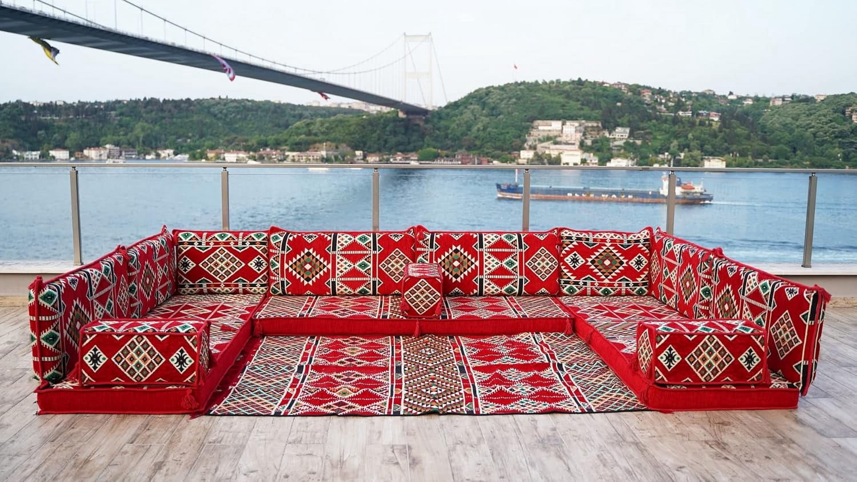 Arabic Floor Seating, U Shaped Sofa Bed, Diwan Sofa, Red Turkish Sofa ...