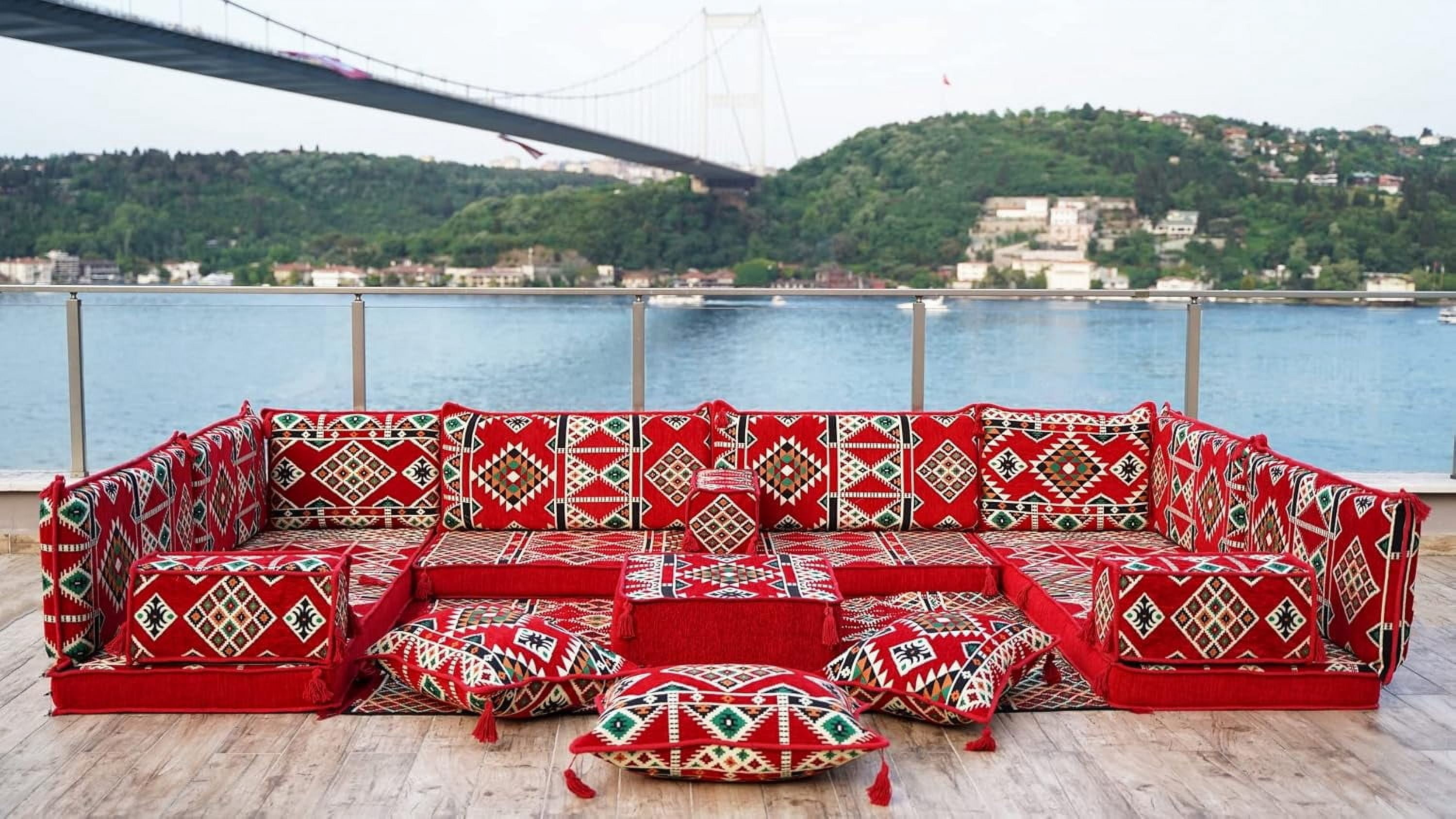 Arabic Floor Seating, U Shaped Sofa Bed, Diwan Sofa, Red Turkish Sofa ...