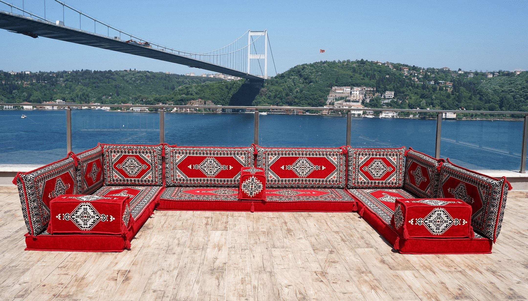 Arabic Floor Seating, U Shaped Sofa Bed, Diwan Sofa, Red Turkish Sofa ...
