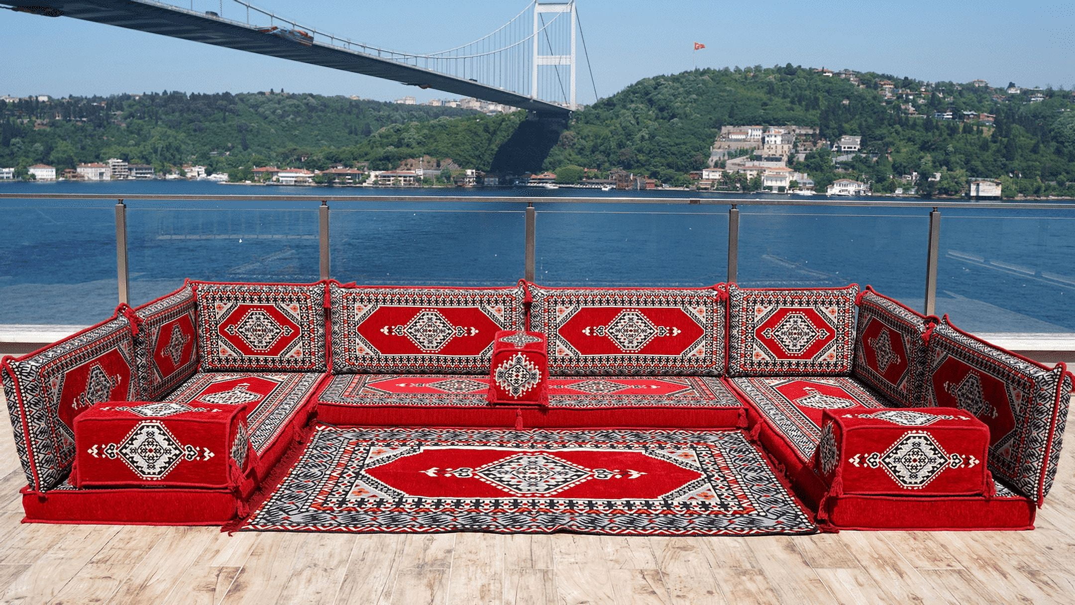 Arabic Floor Seating, U Shaped Sofa Bed, Diwan Sofa, Red Turkish Sofa ...