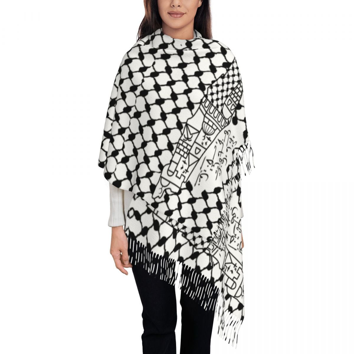 Arabic Folk Kufiya Hatta Traditional Keffiyeh Pattern Shawl Wraps Women ...