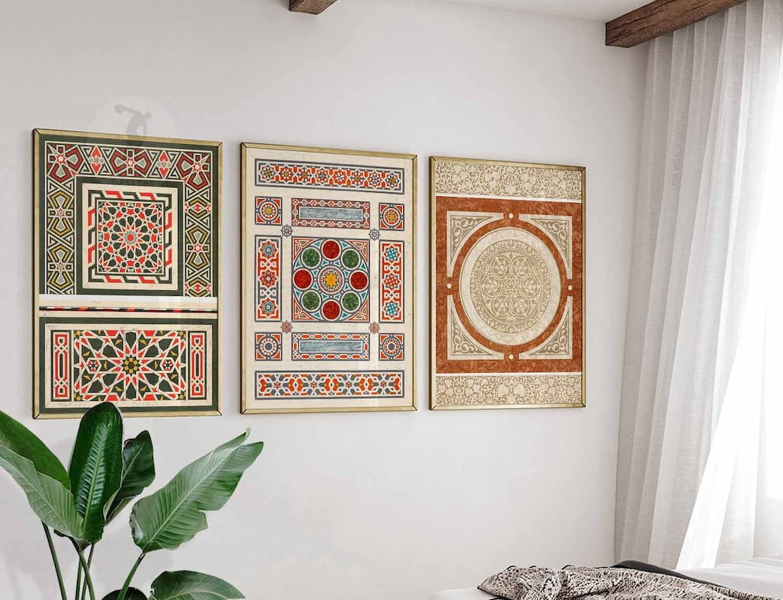 Arabic Islamic Pattern Geometric Wall Art Set 3 Stretched Canvas 16x24 ...
