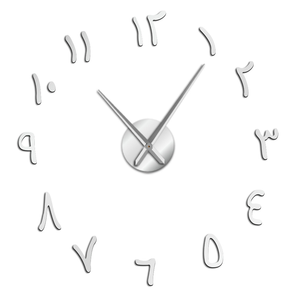 Arabic Numbers Acrylic Mirror Effect Sticker DIY Giant Wall Clock Retro ...