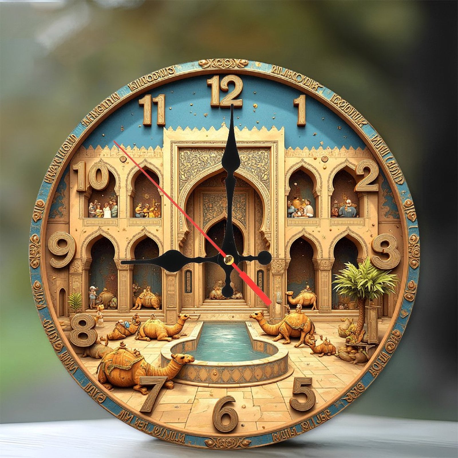Arabic Palace Camel Clock Wall Art 10-Inch Silent Wooden Wall Clock ...