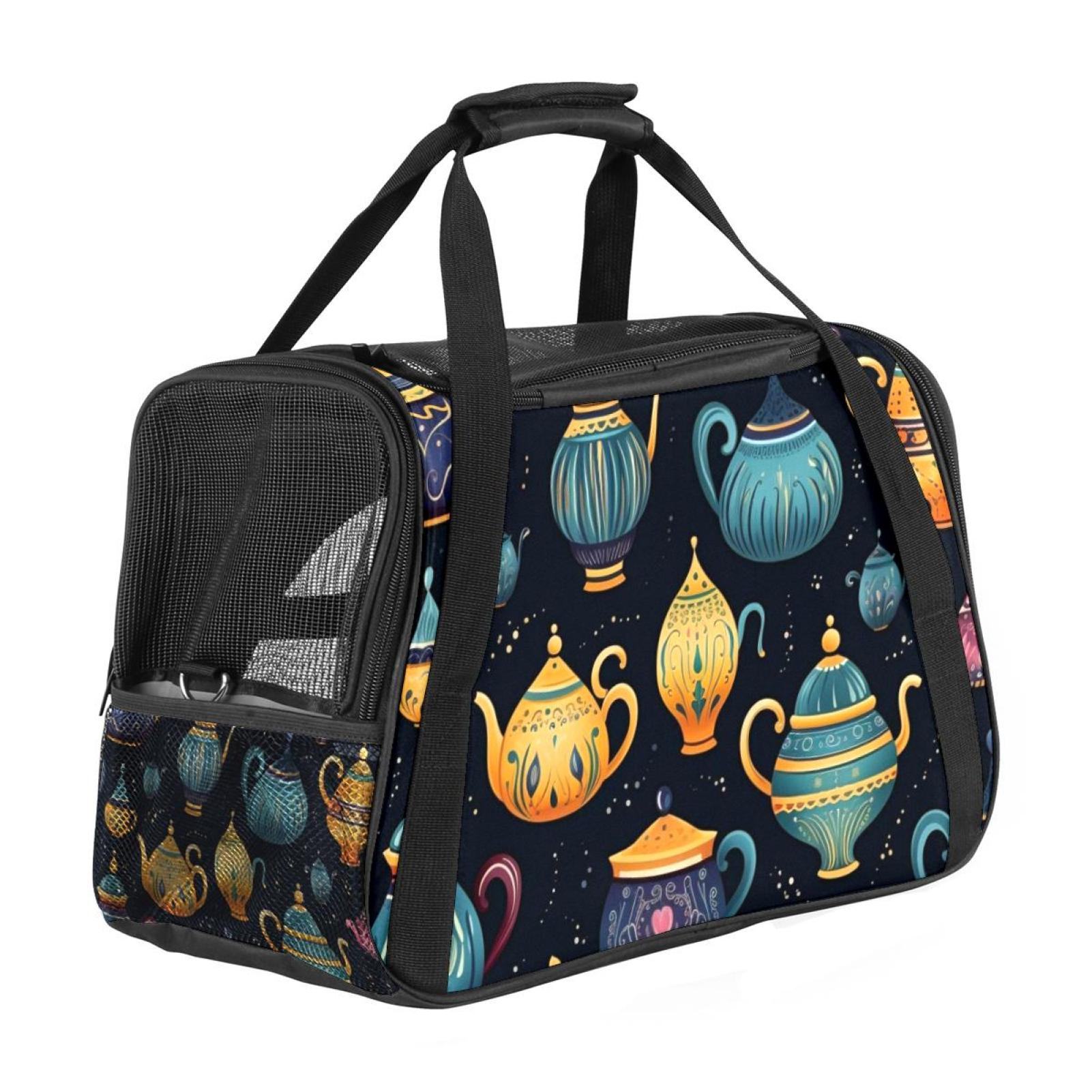 Arabic Teapot Fabric 900D Oxford Cloth Pet Carrier Bag with Sherpa Base ...