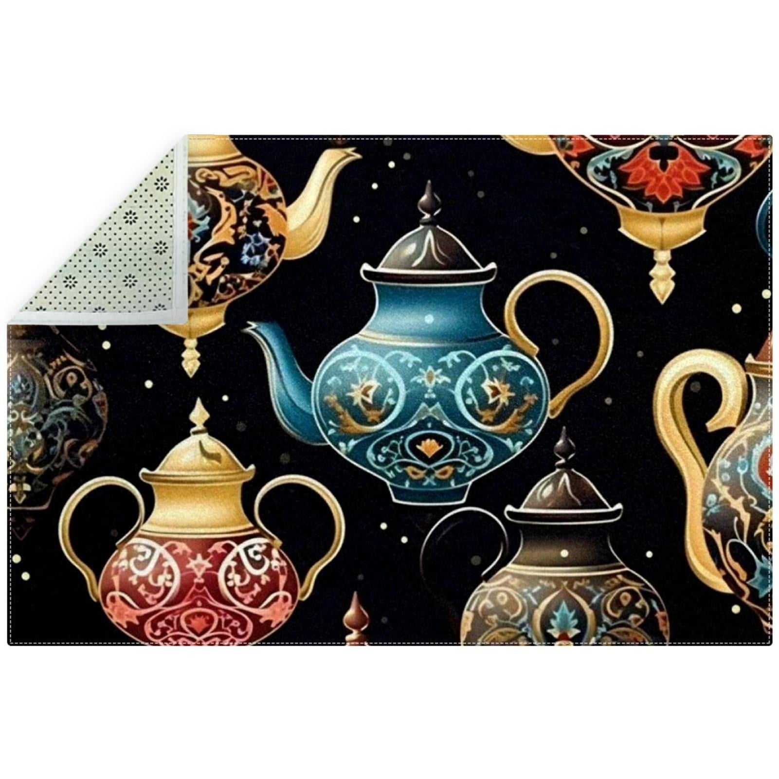 Arabic Teapot Square Polyester Floor Mat for Kitchen, Waterproof ...
